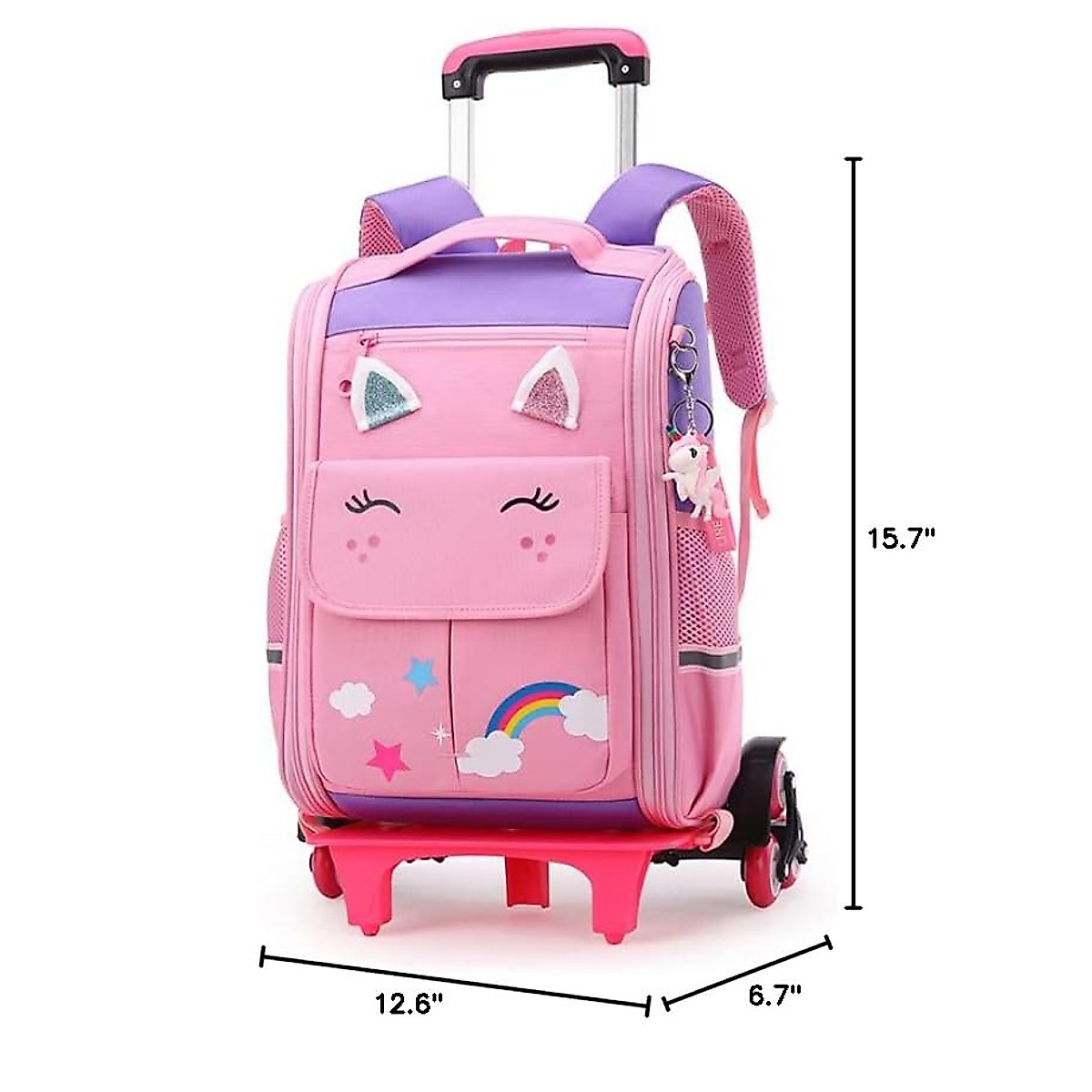 Tanou Girls Rolling Backpack with 6 Wheels, 16 Inch Lightweight Roller Backpacks for Girls Elementary, Carry-on Wheeled Backpack for School Travel, Over 4 Years Old, Pink Purple