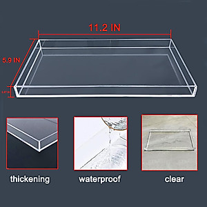 2 Pack Acrylic Tray,Vanity Tray 11.2x5.9 Inch,Acrylic BathroomTray for Counter,Clear Serving Tray for Cup, Sponge, Soap, Plant (Large, Clear)