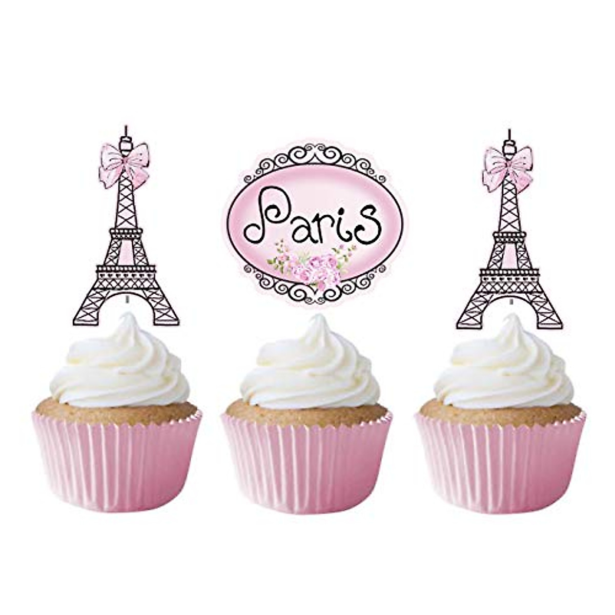 Paris Cupcake Toppers 12 pcs, Pink Ooh La La Cake Picks Birthday Decoration Party Supplies, Eiffel Tower Baby Shower, Wedding, Bachelorette