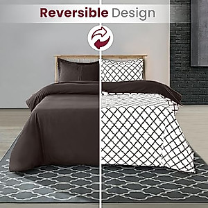 Lux Decor Collection Duvet Cover - 3 Pc King Duvet Cover Set - Soft Microfiber Zipper Closure Bedding - Comforter Cover with Matching Pillow Shams (King/California King, White/Chocolate)