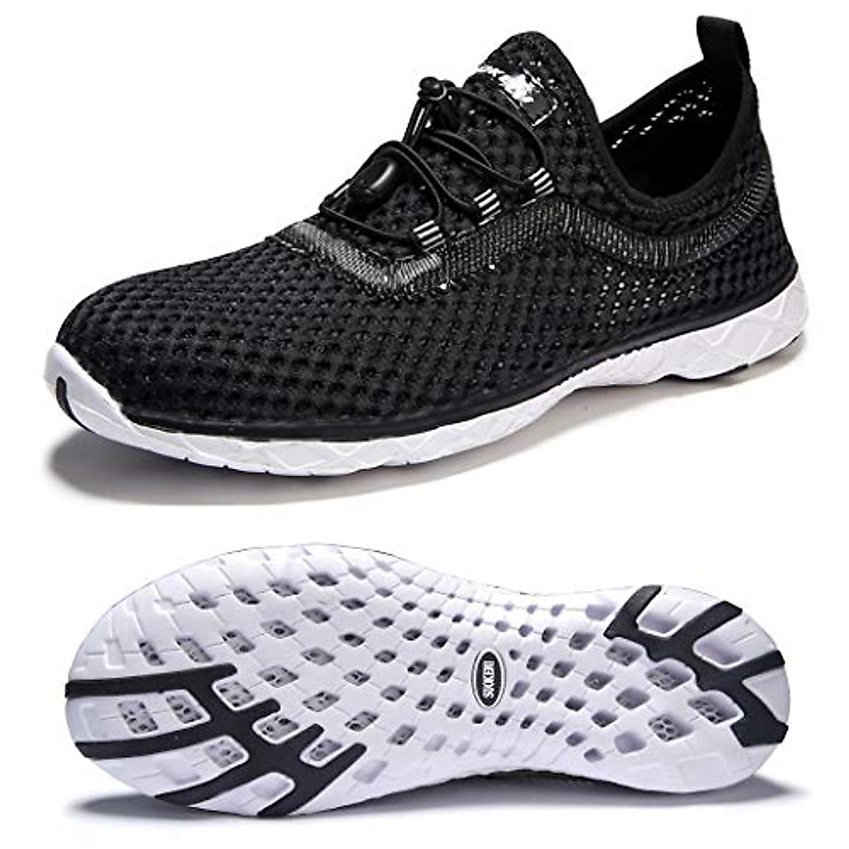 SUOKENI Women's Quick Drying Slip On Water Shoes for Beach or Water Sports Ultralight Walking Shoes Black/White,Size:US 10/EU 41