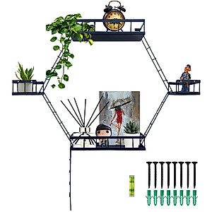 BUNNYBOO Black Metal Mini Fire Escape Wall Shelf Display with Basket for Books, Figurines, Plants, Action Figures Staircase & Ladder Design, Fire Escape Bookshelf, City Stair Shelf (Style 1)