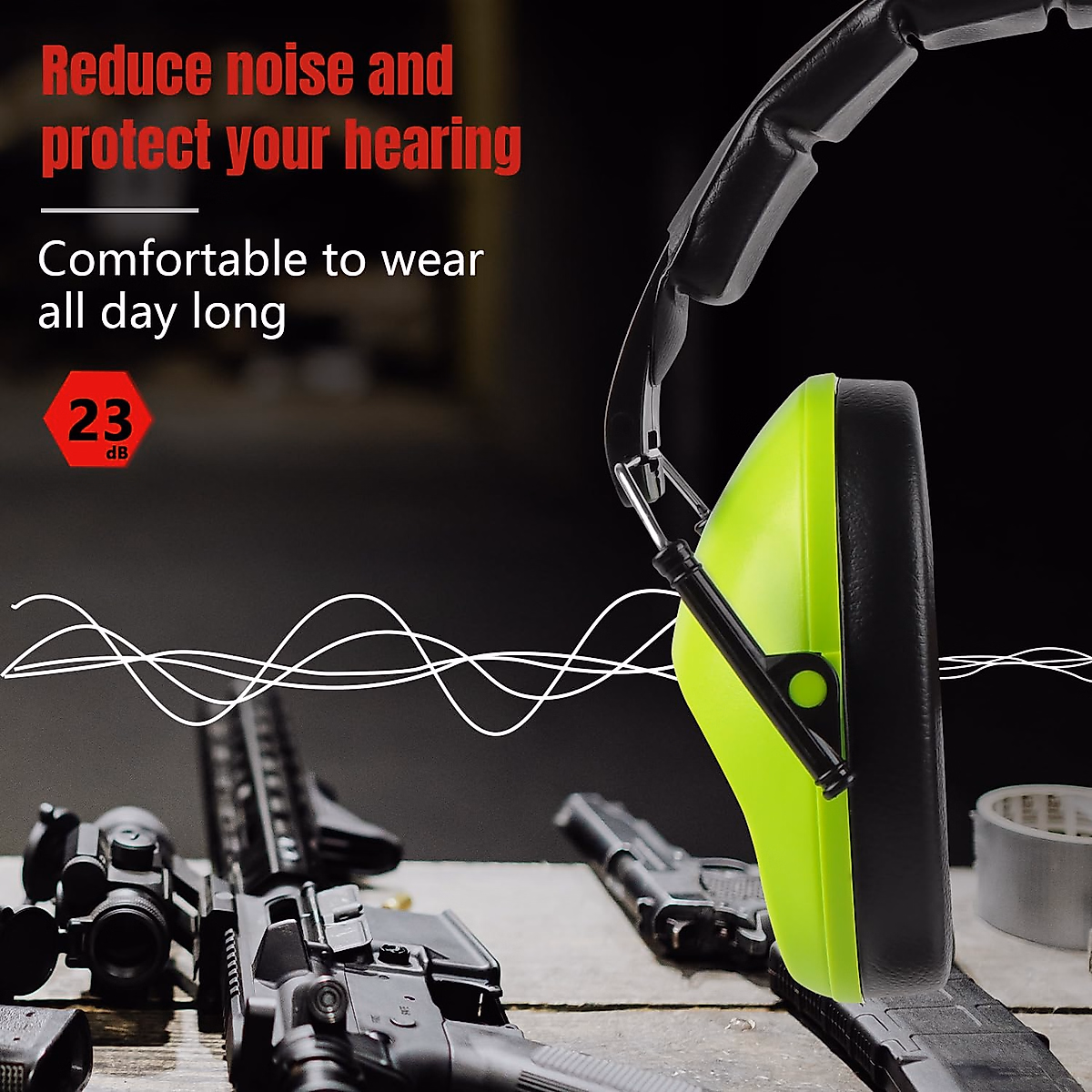 HEARMOR Safety Ear Protection Ear Muffs, Noise Cancelling Earmuffs for Tactical, Shooting Gun Range and Hunting, Fluorescent Green