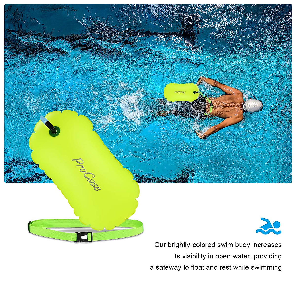 ProCase Swim Buoy Float, Swimming Bubble Safety Float with Adjustable Waist Belt for Open Water Swimmers, Triathletes, Snorkelers, Kayakers, Safe Swim Trainers -Neonyellow