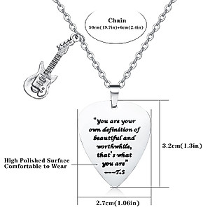 COTATI Quotes Guitar Pick Necklace Outfits Jewelry Accessories Inspired Fans Gift Merch (You are your own definition of beautiful and worthwhile)