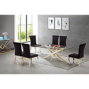Glass Dining Table for 6 - Dining Room Table with Gold Stainless Steel Legs, 63 inch Rectangular Dining Table Kitchen Table, Modern Dining Table for Kitchen Dining Room, Home Office Furniture