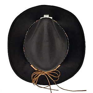 Yosang Wide Brim Men and Woman's Western Outback Cowboy Hat with Metal Bull Head Black