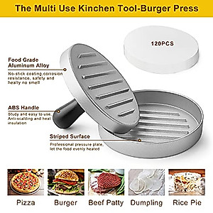 HaSteeL Aluminum Burger Press, Smash Hamburger Press with 60 Waxed Papers, Non Stick Burger Patty Maker Mold for Stuffed Ground Beef/Sliders/Sausage/Veggie/Salmon Patties BBQ, Dishwasher Safe-1PCS
