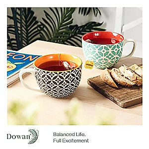 DOWAN 24 oz Large Coffee Mugs Set of 4, Porcelain Jumbo Soup Mugs With Handles for Cereal Latte Cappuccino Hot Cocoa Soup, Easy to Clean Dishwasher safe, Housewarming Gift, Vibrant Colors