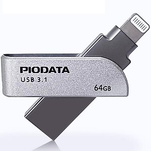 PioData iXflash 64GB iPhone iPad Flash Drive USB 3.0 Apple MFi Certified Lightning Connector, External Storage Memory Expansion for iOS Devices, Windows and Mac, Gray,(IXF-64-SG