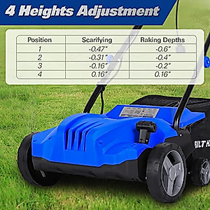 BILT HARD Dethatcher Scarifier Electric Powered, 12 Amp Copper Motor 13 inch Raking Width, 8 gal Thatch Bag, 2 in 1 Walk Behind Thatch Removing Machine for Lawn