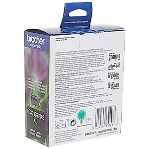 Brother Genuine LC30132PKS 2-Pack High Yield Black Ink Cartridges, Page Yield Up to 400 Pages/Cartridge, LC3013