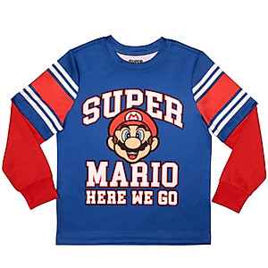 Nintendo Super Mario Video Game 2-Piece Set, Boys Long Sleeve T-Shirt & Jogger Pants 2-Pack Bundle Set for Kids and Toddlers (Size 4, Blue)