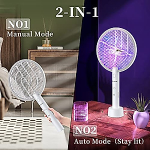 TMACTIME Electric Fly Swatter 4000V Bug Zapper Racket 2 in 1 Fly Zapper with USB Rechargeable Base and 3-Layer Safety Mesh for Bedroom Kitchen Patio and Outdoors