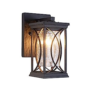 Dusk to Dawn Outdoor Wall Lanterns Small Modern Exterior Light Fixture Aluminum with Crack-Like Glass, UL and IP65 Waterproof Wall Sconce Outdoor Wall Light for Porch, Garage, Front Door, Black