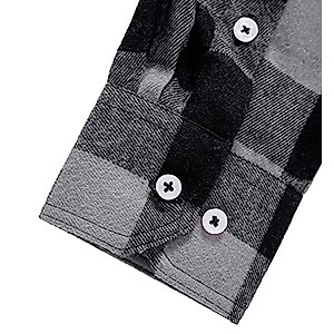 KUYIGO Men's Long Sleeve Plaid Flannel Casual Polo Shirts Button Down Regular Fit Shirt Grey&Black Medium