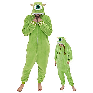 GONAAP Unisex Adult Mike Wazowski Onesie Pajamas Animal One Piece Costume Cosplay Sleepwear (Mike Wazowski, Medium)