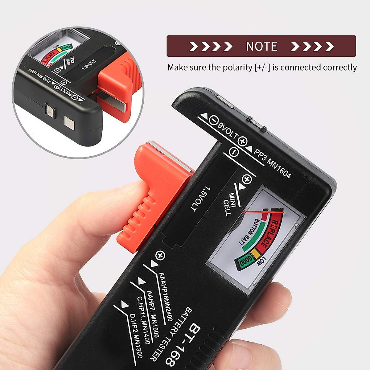 VTECHOLOGY 1Pcs Battery Tester Checker, Universal Battery Checker Model BT-168for AA AAA C D 9V 1.5V Button Cell Batteries Smal Electrical Equipment (Requires No Battery for Operating)