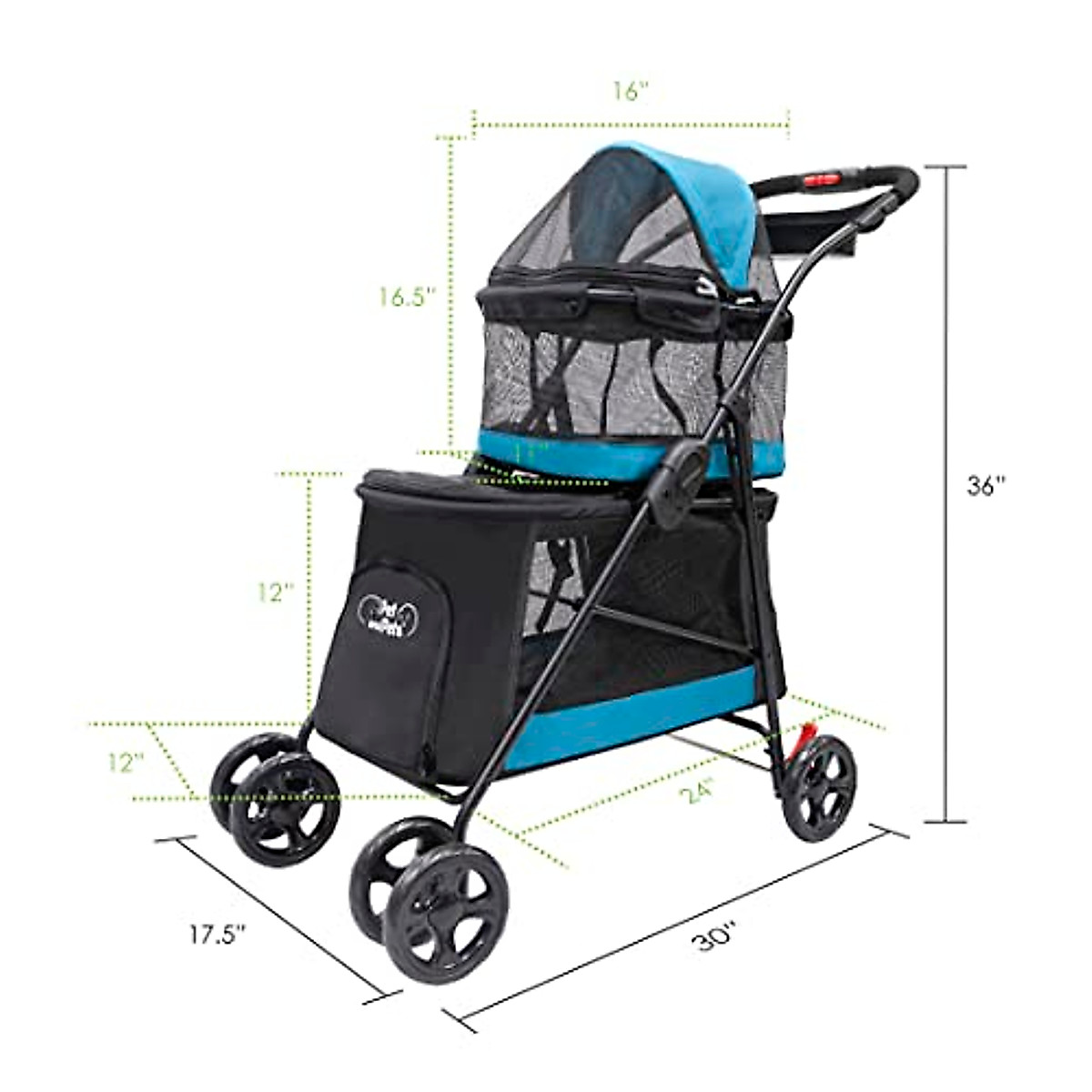 PETIQUE Double Decker Pet Stroller, Two-Level Cat and Dog Stroller, Lightweight Yet Sturdy Cat and Dog Carriage, Washable, Travel-Friendly and Easy to Fold, Sleek Black Design