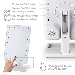 Aduro Vanity Mirror Makeup Mirror With Lights And Wireless Speaker, U-Reflect Beauty LED Wireless Swivel Smart Home Audio Mirror With Tray (White)