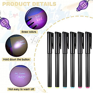 6 Pieces Light Ink Pen Invisible Ink Marker Disappearing Ink Secret Pen with 6 Pieces Mini UV LED Keychain Flashlight Marker Keychain for Secret Notes Money Identify (Black)