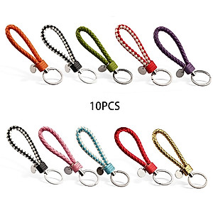 SEADEAR Braided Leather Keychain 10PCS Random Color Weave PU Key Pendant Car Key Ring Accessories for Car Key Purse Bag