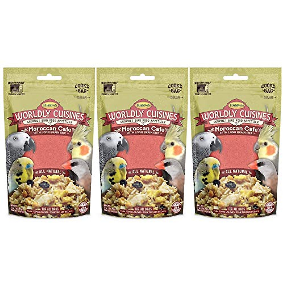 Higgins 3 Pack of Worldly Cuisines Moroccan Cafe Bird Treat, 2 Ounces Each