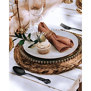 EUIRIO 40 Pieces Royal Silverware Set Black, Retro Flatware Set for 8, Stainless Steel Cutlery Set with Luxury Forks Spoons and Knives, Utensils Set Mirror Polished, Dishwasher Safe