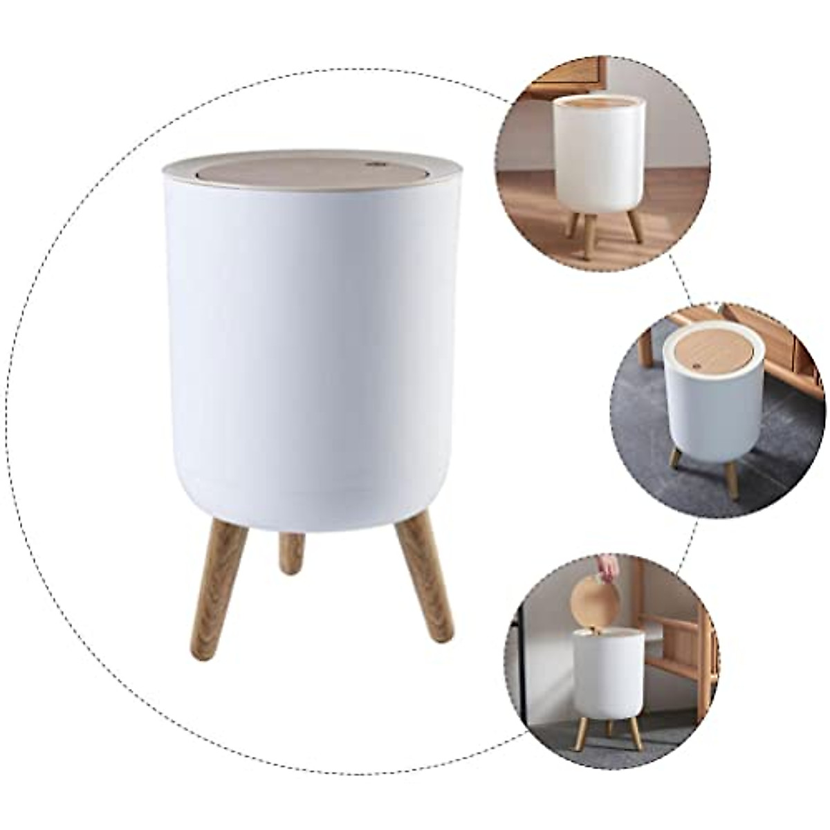 DOITOOL Trash Can Garbage Bin with Press Top Lid Modern Waste Basket Kitchen Waste Can Bucket for Kitchen Bathroom Bedroom Living Room Office White