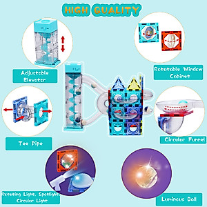 Couomoxa Elevator Magnetic Marble Run Race Track Magnetic Tiles Magnet Building Block Educational Construction Toy Play Set STEM Kit Toys for Kids Ages 3 4 5 6 7 8 10+Year Old Boys Girls Gift