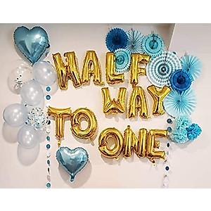 JeVenis 15 PCS Half Way To One Balloons 1/2 Birthday Decorations Half Way To One Birthday Party for Boy Blue Balloons