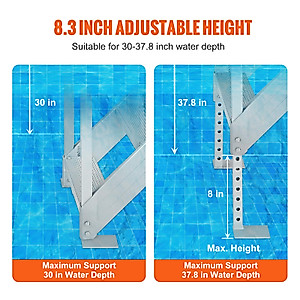 VEVOR Dock Ladder with Rubber Mat, Dock Steps 30"-39" Adjustable Height, Dock Stairs Aluminum 4 Step, Each Step 22" x 4", 500Lbs Load, for Lake, Marine Boarding, Pool