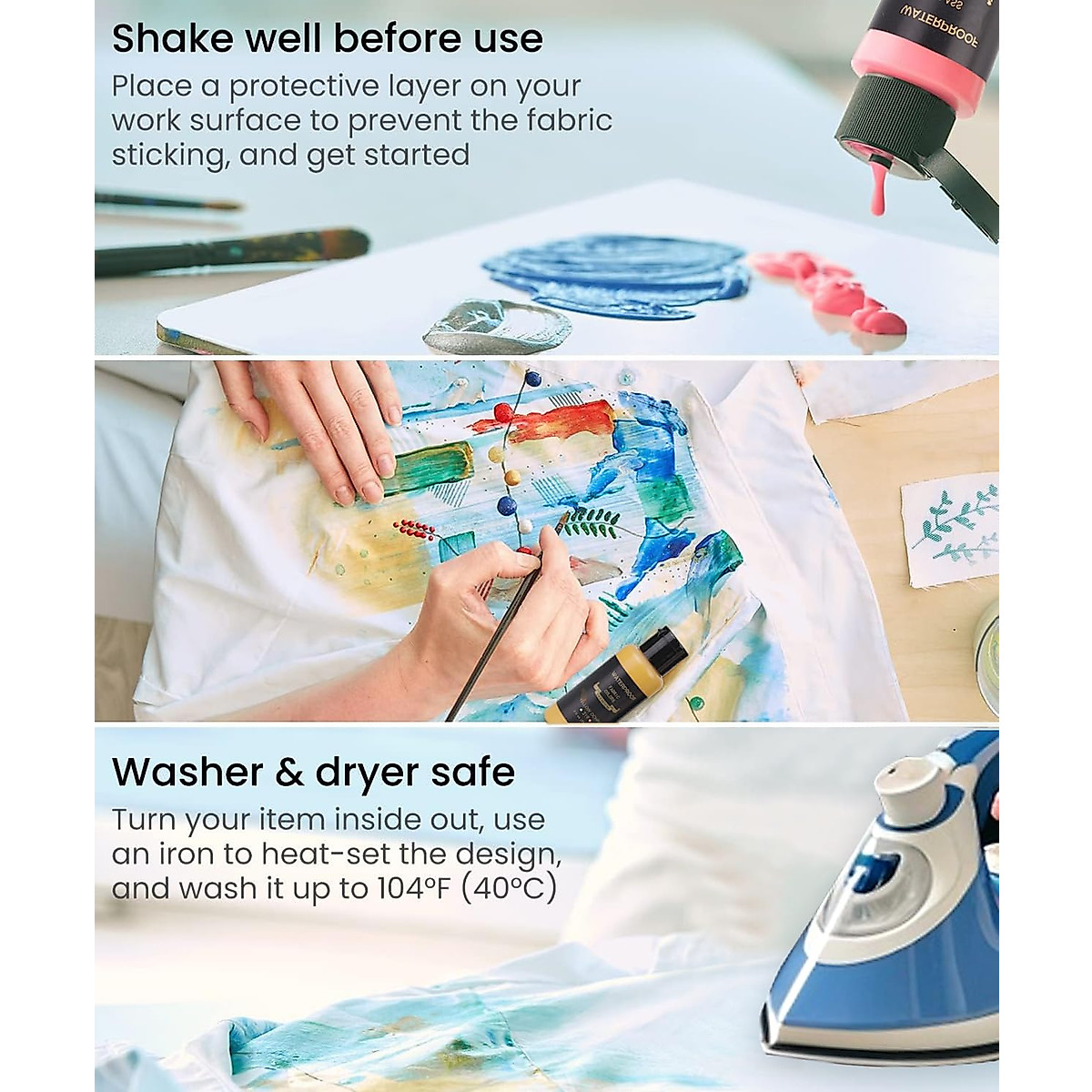 Colorful Fabric Paint Set for Clothes, with 6 Brushes,1 Palette, 14 Colors Permanent Child Safe & Non- Toxic Fabric Paint Kit for T-Shirt, Bags and Cloth Shoes