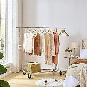 Tajsoon Heavy Duty Clothes Rack,Foldable Garment Rack,Freestanding Commercial Clothing Rack,Adjustable Rolling Clothes Organizer With Wheels And Bottom Storage Display Shelf,Metal,Stackable,Chrome…