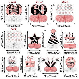9 Pieces Rose Gold 60th Birthday decorations for Women Pink 60th birthday centerpieces for Tables Decorations Cheers to 60 Years Honeycomb Table Topper Happy 60th Birthday Decorations for Woman Sixty Years Birthday Party