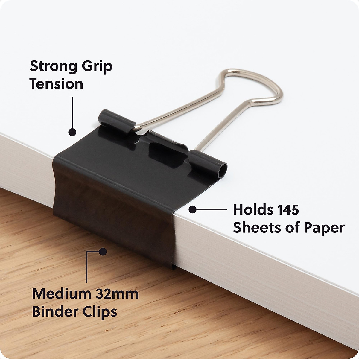 U Brands Binder Clips, Medium 1-1/4-Inch Width, 1/2-Inch Paper Holding Capacity, Black and Silver Steel, 96-Count - 656U08-24