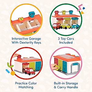 Battat – Car & Color Sorting Playset – Cause-And-Effect Toy – Push & Go Cars – Color-Coded Matching – 2 Years + – 3-Car Garage