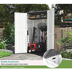 KINYING Outdoor Storage Cabinet Waterproof, Resin Vertical Outdoor Storage Shed for Patio Furniture, Garden Tools, Pool Accessories, Mower Storage (66 Cu.ft, Off White)