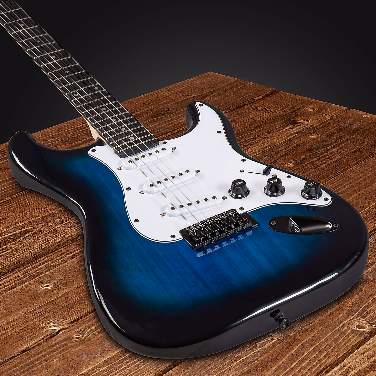 LyxPro 39 inch Electric Guitar Kit Bundle with 20w Amplifier, All Accessories, Digital Clip On Tuner, Six Strings, Two Picks, Tremolo Bar, Shoulder Strap, Case Bag Starter kit Full Size - Blue