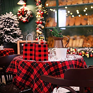 Cooraby 30 Pieces Mini Red and Black Plaid Bag Paper Party Kraft Christmas Bags with Handle for Birthday, Wedding, Party Celebrations