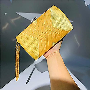 Women's Elegant Tassel Pendant Silk Evening Bag Clutch Purse for Bride Wedding Prom Night Out Party (Yellow)