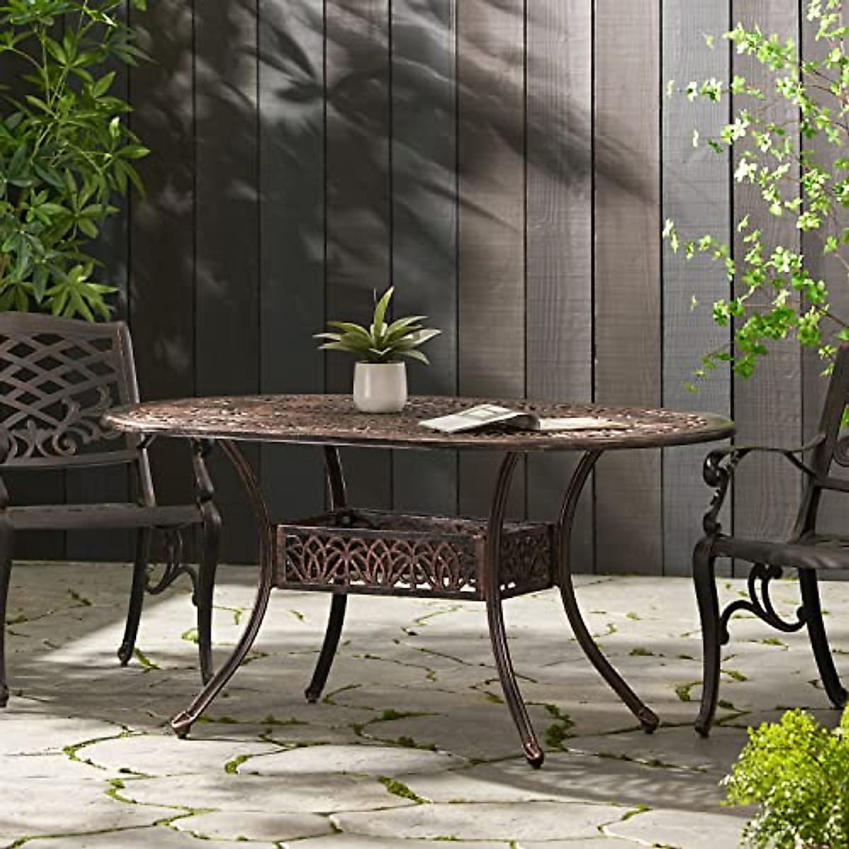 Christopher Knight Home Tucson Cast Aluminum Dining Table, Shiny Copper
