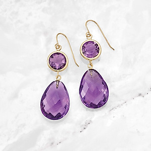Ross-Simons 19.00 ct. t.w. Amethyst Drop Earrings in 14kt Yellow Gold