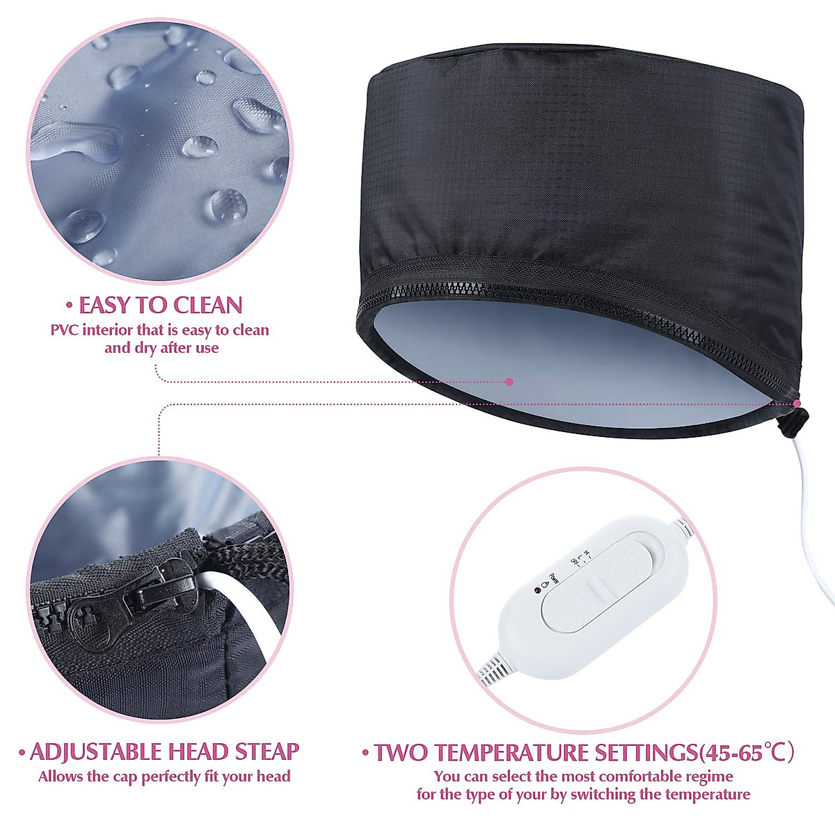 SPTHTHHPY Hair Steamer Heating Cap for Deep Conditioner,Hair Care Hat with Electric Hair Spa Beauty Steamer Nourishing Hot Head Care Hat Hair Thermal Treatment Cap for Home Use