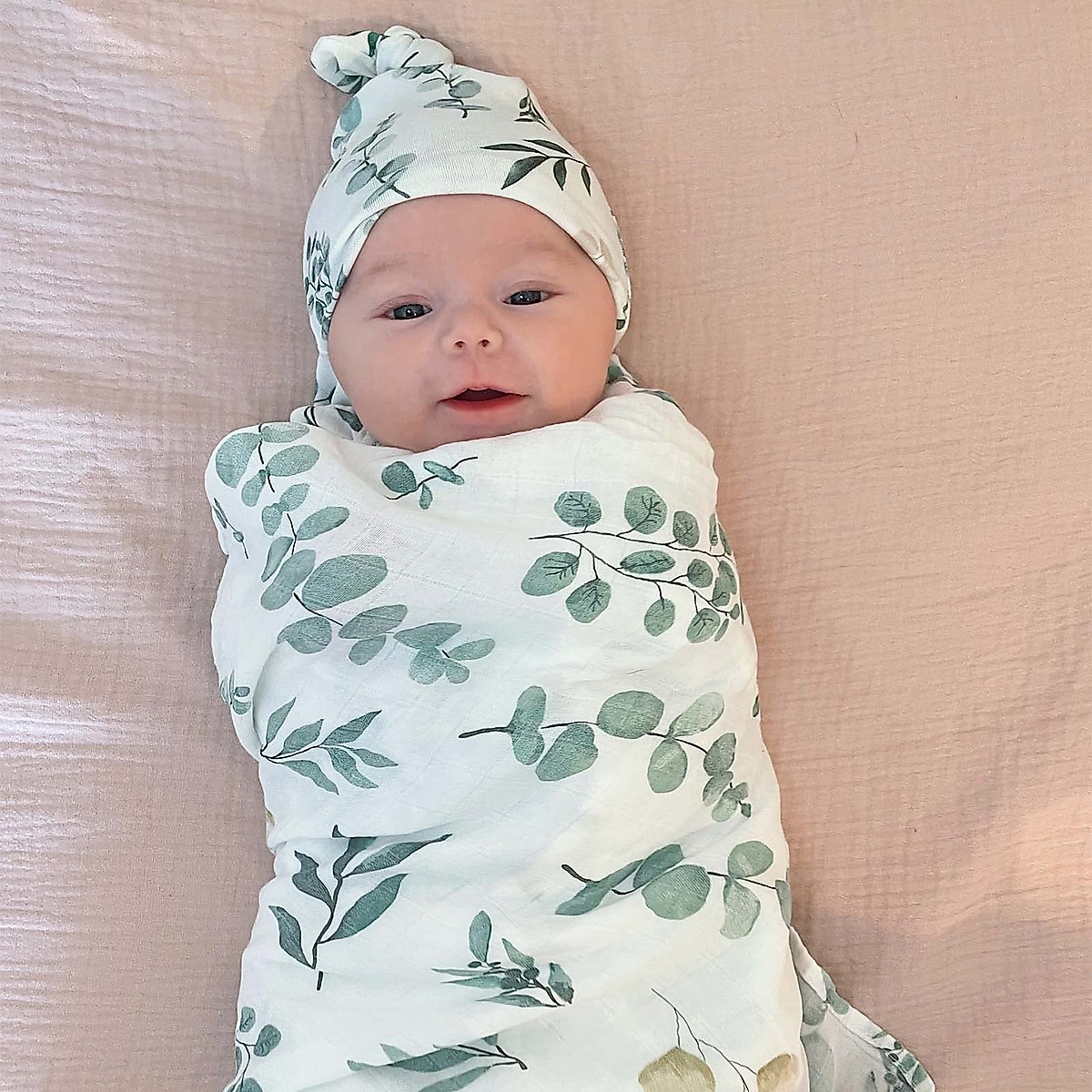 LifeTree Muslin Swaddle Blankets, 2 Pack Baby Swaddling Neutral Receiving Blanket for Boys & Girls, 70% Viscose from Bamboo & 30% Cotton, Large 47" X 47" Eucalyptus Leaves/Sage