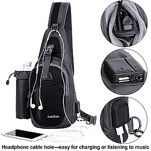 AmHoo Sling Backpack Chest Shoudler Crossbody Bag Water Resistant Hiking Daypack Small Black
