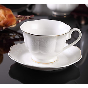 GUANGYANG GY 15-pcs Lotus Shape Porcelain Tea set with 7oz 6 Tea Cups and 6 Saucers,1 Teapot Sugar Bowl,1 Cream Pitcher,White
