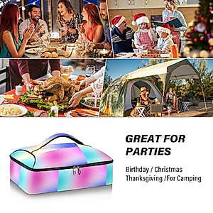 Kcldeci Insulated Thermal Food Carrier Insulated Casserole Carrier for Hot or Cold Food,Colorful Blur Gradient Insulated Tote Bag for Potluck Cookouts Parties Picnic,Lasagna Lugger