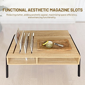 FurnitureR Modern Coffee Table with Open Storage Shelf, Rectangle Tabletop Wood Tea Cocktail Living Room Center Table, Oak