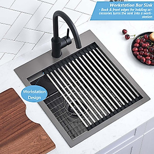 15 Black Stainless Steel Drop In Kitchen Bar Sink, Scamall 15X15X9 Inches Topmount Small Bar Sink - 16 Gauge Black Stainless Steel Workstation Kitchen Bar Sink SM021-1SBG